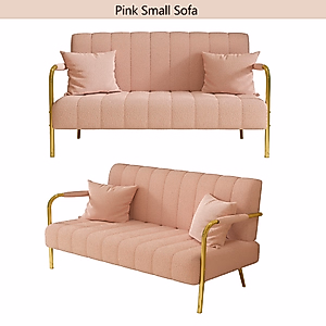 Klwenas Maec 59" Modern Cashmere Loveseat Sofa,Tufted Small Love Seat w/2 Pillows Golden Chrome Legs,2-Seater Upholstered Mini Sofa Couches for Small Space,Living Room Home Office (Pink)