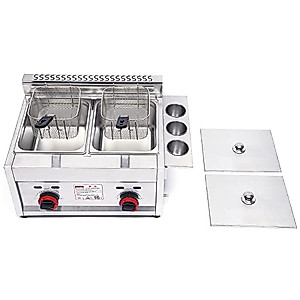 Commercial Countertop Deep Gas Fryer Stainless Steel Outdoor Cooker 6L Basket ×2 Chicken Chips Fryer For French Fries Restaurant Home Kitchen (Type 1)