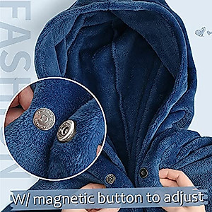 Hooded Poncho Blanket, Fleece Wearable Throw Wrap with Hood and Pocket, Warm Cozy Soft for Adult Women Men Kids, Indoor or Outdoor Navy