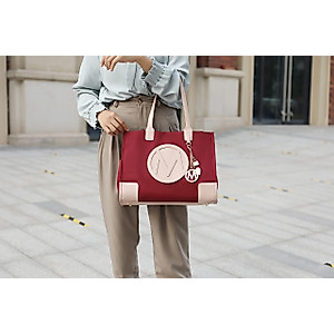 MKF Set Satchel Shoulder Bag for Women & Wristlet Wallet Purse – PU Leather Top Handle Tote Handbag Crossbody Strap