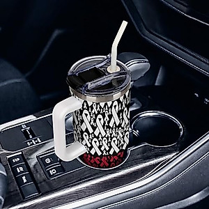 Ribbon Poland Flag Insulated Tumblers with Handle Stainless Steel Coffee Mug Funny Travel Cup with Lid Straw 40oz