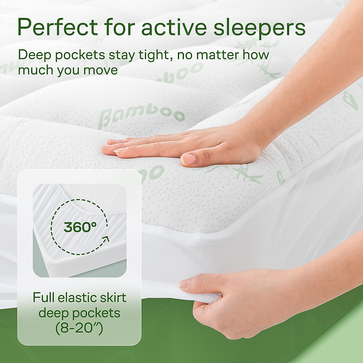 Ultra Soft Twin XL Size Mattress Topper - Viscose Made from Bamboo Pillow Top Mattress Pad for Back Pain Relief - Naturally Cooling for Hot Sleepers, Green