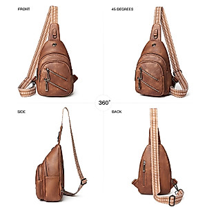 LATMAP 7L Sling Bag For Women Men Cross body Chest Bags Small Backpack Purse Fanny Pack Shoulder Travel Belt Bag Faux Leather Brown