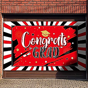 2023 Graduation Decorations Party Backdrop Large Banner for Class, Grad Photography Background Congrats Sign Graduation Favors Supplies and Prom Booth Indoor Outdoor (Red)