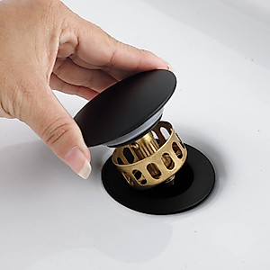 JOYWELL Pop Up Drain Matte Black Bathtoom Sink Drain Without Overflow Brass Bathtoom Sink Stopper with Anti Clog Filter