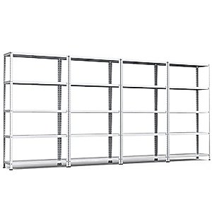 Giantex 4 Pcs 5-Tier Storage Shelves, 39 x 16 x 74 Inch Height Adjustable Steel Garage Storage Rack with Foot Pads, Heavy Duty Garage Shelving for Warehouse, Basement, Kitchen, White