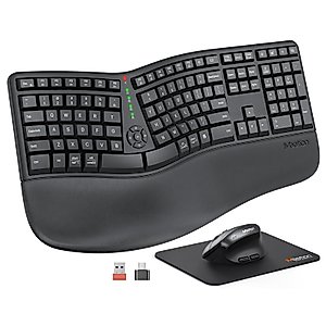 MEETION Ergonomic Wireless Keyboard and Mouse, Ergo Keyboard with Vertical Mouse, Split Arch Keyboard with Cushioned Wrist Palm Rest, Natural Typing Rechargeable Full Size, Windows/Mac/Computer/Laptop
