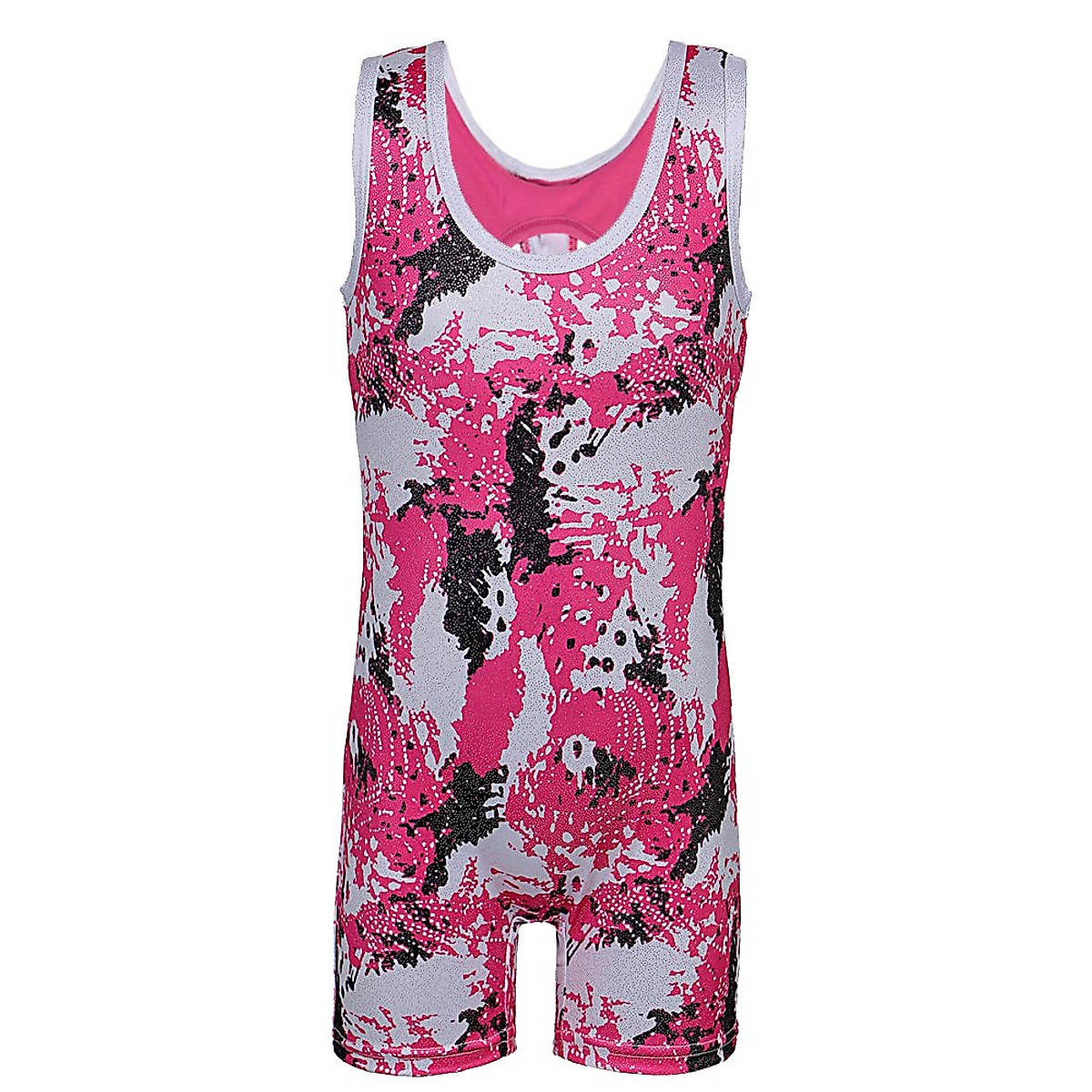 TFJH E One-Piece Sparkle Dancing Gymnastics Biketard Leotard with short for Little Girls 9-10Y HotPink 150