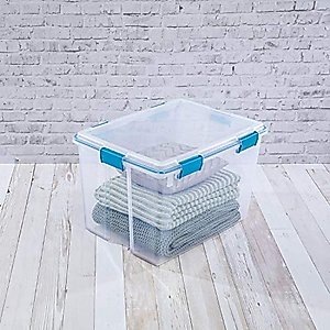 Sterilite 80 Quart Clear Plastic Stackable Storage Container Box Bin with Air Tight Gasket Seal Latching Lid Long Term Organizing Solution, 4 Pack