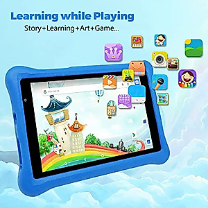 dxmart 32GB,Kids Tablet 8 inch Android 10.0 2GB RAM Quad Core 1280×800 IPS Display Parental Control Kids App Pre-Installed GMS Dual Cameras Kid-Proof Case YouTube Neflix (Blue)