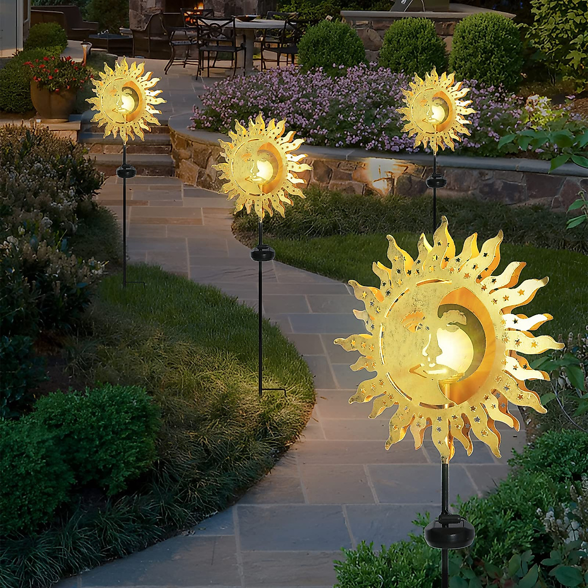 Afirst Solar Lights Outdoor Garden Stakes, Sun Face Crackle Glass LED Decorative Outdoor Decorative Lights for Pathway Yard Lawn Decoration…