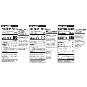 Tropicana 100% Juice, 3 flavor, 10 fl oz (Pack of 24) - Pineapple Peach Mango Juice, Fruit Medley, Strawberry Orange Juice