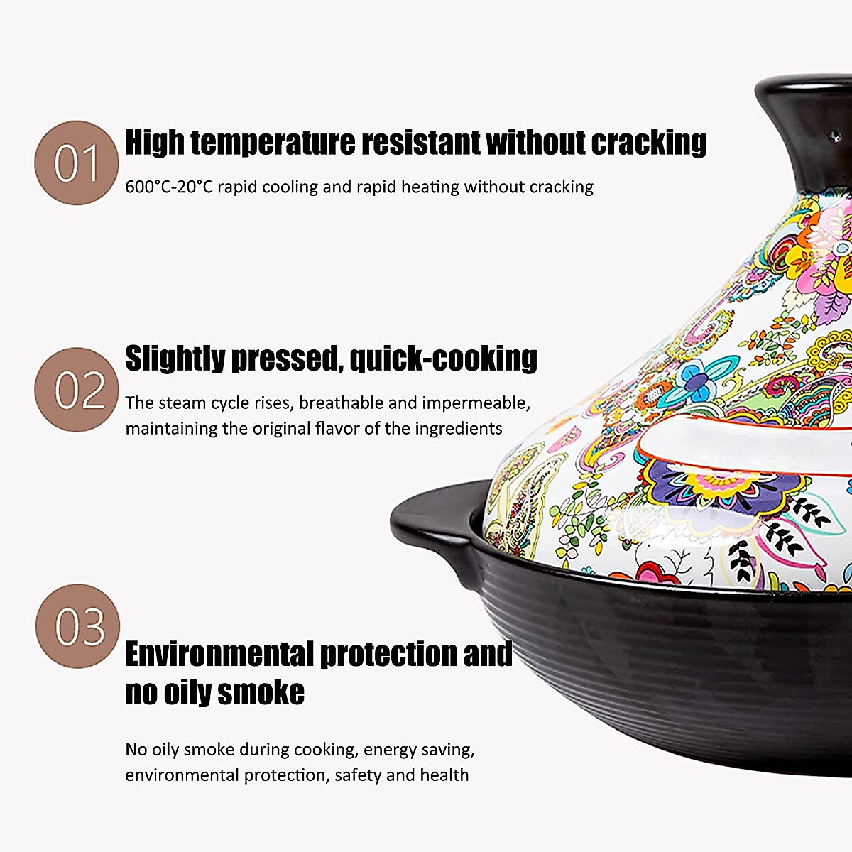 22cm Moroccan Tagine Pot, Not-Stick Ceramic Casserole with Lid, No Oily Smoke Cast Iron Soup Pot, for Cooking and Stew