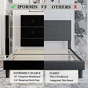 iPormis Queen Size Platform Bed Frame, Velvet Upholstered Bed Frame with Button Tufted & Nailhead Headboard, Wooden Slats Support, No Box Spring Needed, Noise-Free, Black