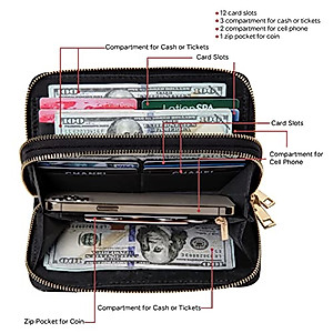 Nabegum Leopard Travel Wallet for Women Cheetah Cow Print Double Zipper Pocket Ladies Purse Large Capacity