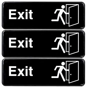 Excello Global Products Easy to Mount 9 by 3 in Informative Plastic Exit Sign with Symbols, Black, Pack of 3