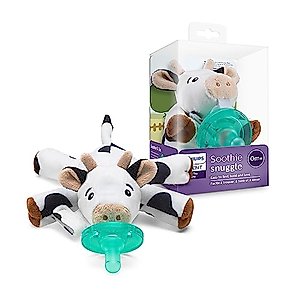 Philips Avent Soothie Snuggle Pacifier Holder with Detachable Pacifier, 0m+, Cow, SCF347/05