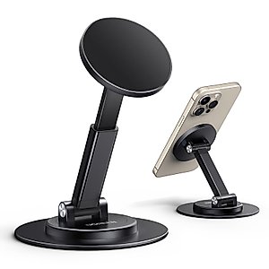 UGREEN Magnetic Phone Stand for MagSafe, Height Adjustable iPhone Stand for Desk with 360° Rotation Compatible for iPhone 16 15 Pro Max 14 Pro 13 12 and MagSafe Case, Black