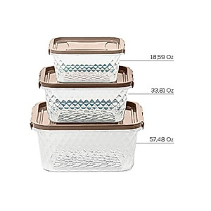 Plasvale Food Storage Plastic Containers Set of Crystal Line - 6 Pieces - Microwave, Freezer and Dishwasher Safe - BPA Free (Brown)