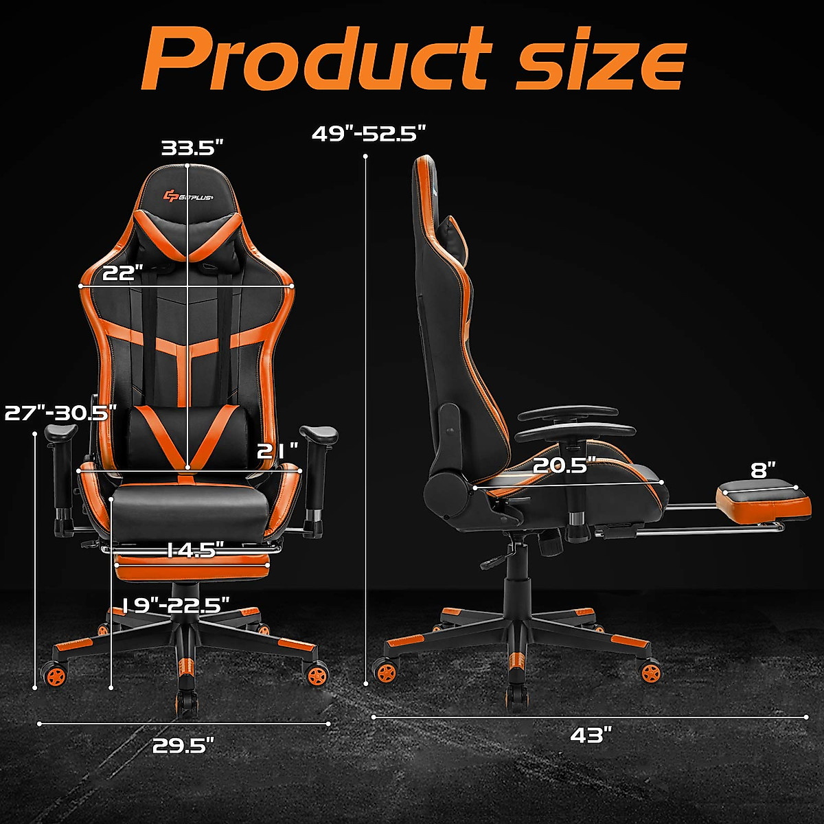 Goplus Gaming Chair, Massage Office Chair Computer Gaming Racing Chair, High Back PU Leather Adjustable Ergonomic Reclining PC Game Chair, Rolling Swivel Executive Chair with Footrest (Blue)