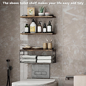 YXDXF Bathroom Shelves Over Toilet, Wall Mounted Bathroom Floating Shelves for Wall Farmhouse Bathroom Decor Toilet Paper Storage Wall Shelves, Dark Brown (16.2 Inch Set of 3)