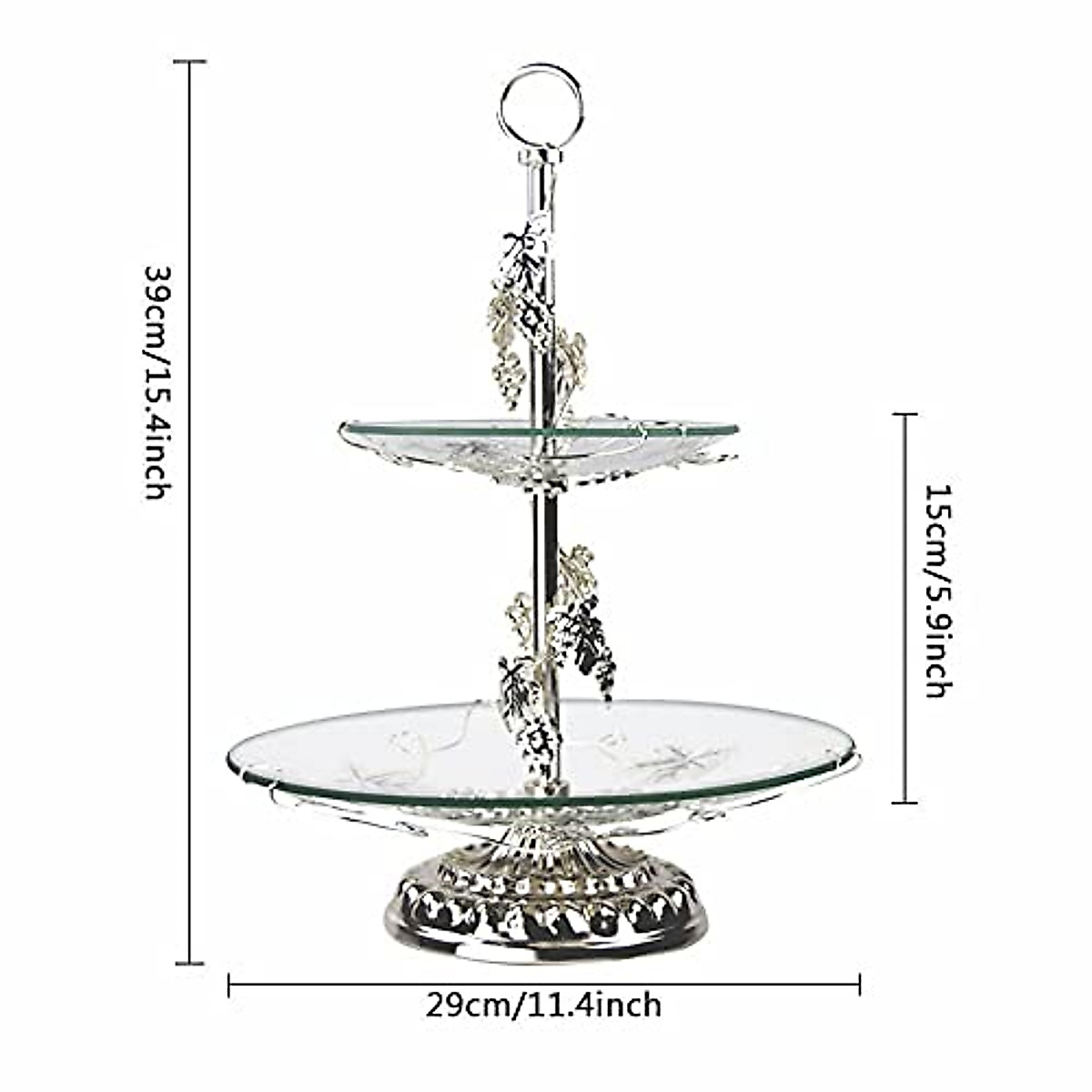 2 Tier Elegant Glass Cake Stand Cupcake Tray Multifunctional Tower Dessert Fruit Plate Holder Table Decor for Restaurant Buffet Bar Picnic Party Festival Afternoontea Silver