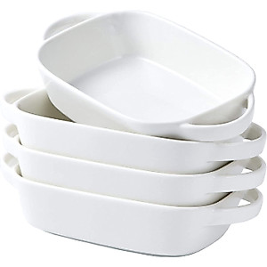 Bruntmor 9x5 inch White Baking Pans Set of 4, Ceramic Baking Dish | Pie & Tart Lasagna Pans for Casserole Dish with Lid | Kitchen Baking Dishes for Oven Safe & Porcelain Bakeware for Cooking