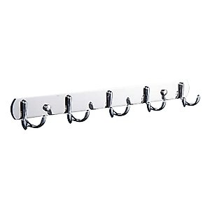Juvielich Dual Prong Coat Hooks Wall Mounted Coat Hook with Adjustable Hooks for Hats Cloths Rack, Stainless Steel, 5 Hooks 450mm/17.72" Silver Colored Polished Finish,1 Pcs