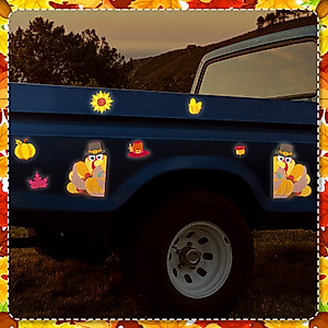 8 Pcs Thanksgiving Magnets Reflective Turkey Decals Autumn Magnets Maple Leaf Pumpkin Car Refrigerator Decorations Fall Magnets Stickers for Car Refrigerator Garage Truck