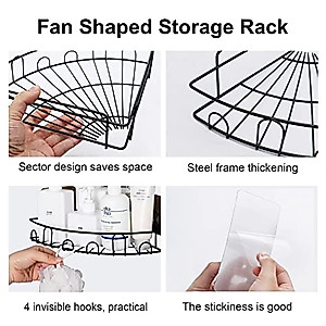 Corner Shower Caddy Basket Rack Stainless Steel with Hooks Wall Mounted Bathroom Shelf Storage Organizer Adhesive Rustproof No Drilling 3 Pack (Black)
