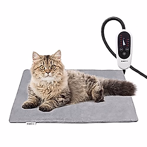 BurgeonNest Heated Cat Bed, Pet Heating Pad with Timer, 18" x 16" Upgraded Electric Heated Dog Bed with Temperature Adjustable Heated Pet Mat Warmer Blanket Auto Power-Off