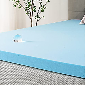 ZINUS 3 Inch Green Tea Cooling Gel Memory Foam Mattress Topper, Cooling Gel Foam, CertiPUR-US Certified, King, Blue