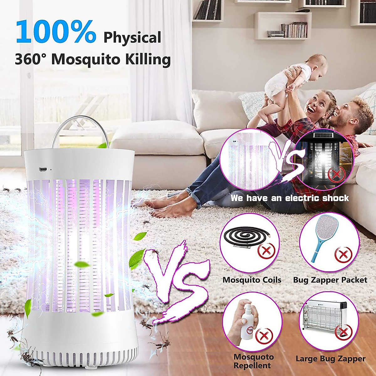 AICase Portable Electronic Rechargeable Mosquito Fly Killer lamp/Bug Zapper for Summer Trip,Outdoor Camping,Patio,Home and Garden