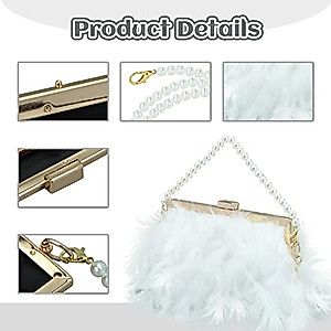 Emprier Feather Pearl Clutch Purses For Women Pearl Chain Shoulder Bag Wedding Party Evening Dress Bag