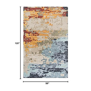 Rizzy Home | MO999A | Mod Collection | Wool / Viscose Area Rug | 8' x 10' | Tan/Gray/Black/Orange/Red/Gold/Aqua Abstract