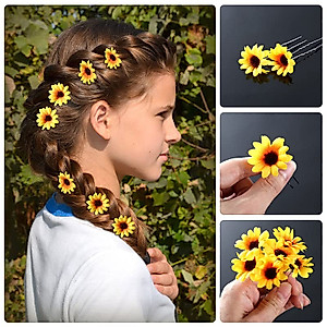 10 Pieces Sunflower Hair Clips Floral Hair Clips with 2 Pieces Sunflower Wreath Hippie Headband Sunflower Hairpins for Women Wedding Hair Accessories