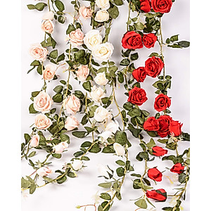 LUSHIDI 5.9Ft Artificial Rose Vine Silk Flower Garland Hanging Vines Home Outdoor Wedding Arch Garden Wall Decor，Pack of 1 (Pink)