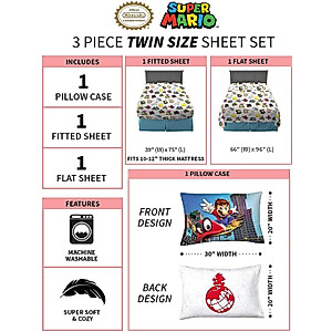 Super Mario Around The World 3-Piece Twin Sheet Set