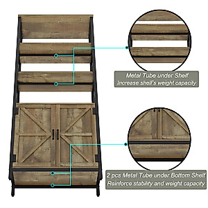 Aubtik Farmhouse Bookcase with Doors, Rustic Tall Book Shelf with Cabinet, Industrial Wood Metal Bookshelf with Storage for Home Office, Living Room, Classroom (Rustic Oak)