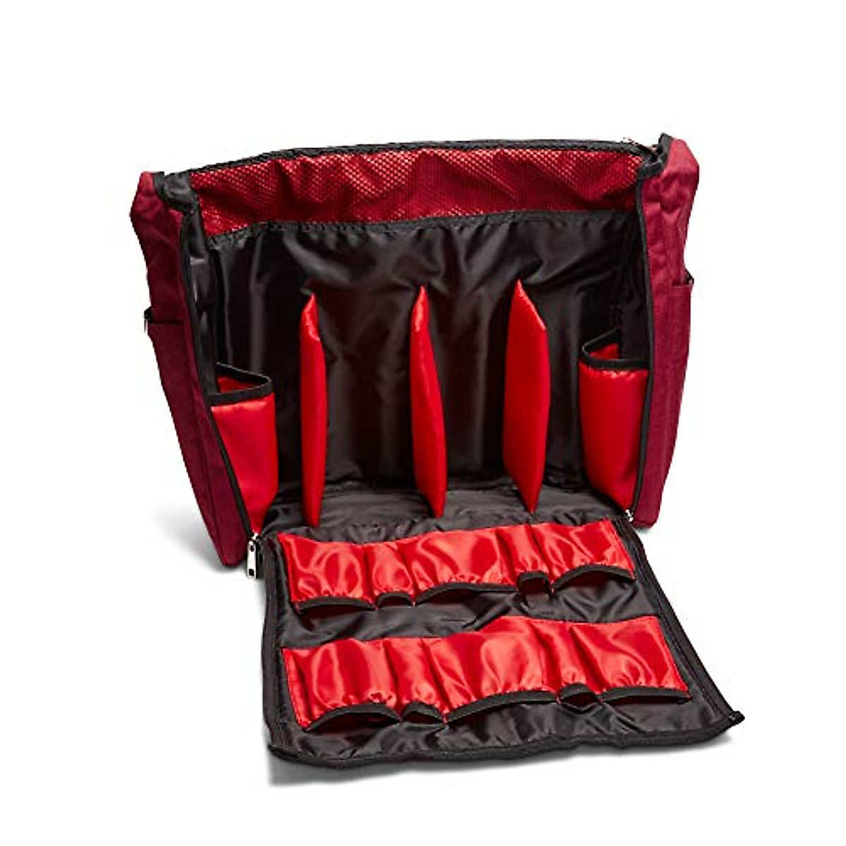 VADCAD Travel Bar Red & Black, Water Resistant, Bartending Supplies, Pockets for Carrying Cocktail Kit (Bag Only), 13.8H X 12.5W X 4.7D, Crimson Red