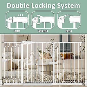 Extra Wide Baby Gate with Door, 57.4-62.2 Inch Walk Through Large Long Child Gates for Stair Doorway - Indoor Outdoor Safty Gate for Toddler Pet Dog Doggie White