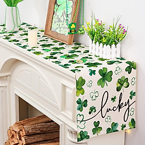 Siilues St Patricks Day Table Runner, Lucky St Patricks Day Decoraions Green Shamrock Seasonal Spring Holiday Table Decorations for Indoor Outdoor Dining Table Decor (13'' x 72'')
