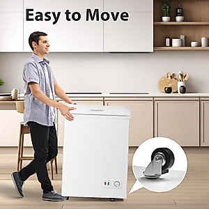 Chest Freezer, Small Deep Freezers Top Door with Removable Basket, 7 Temperature Control Energy Saving, Compact Freezer for Home Kitchen Office Dorm Apartment Indoor Use, White