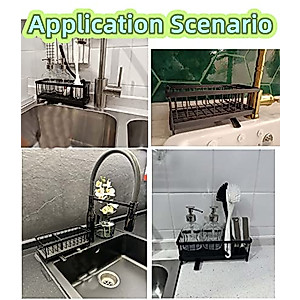 JYFKINN Sponge Holder for Kitchen Sink, Kitchen Sink Caddy, Rustproof 304 Stainless Steel Dish Sponge Organizer with Diversion Drainage, Dish Soap Dispenser Brush Holder Storage