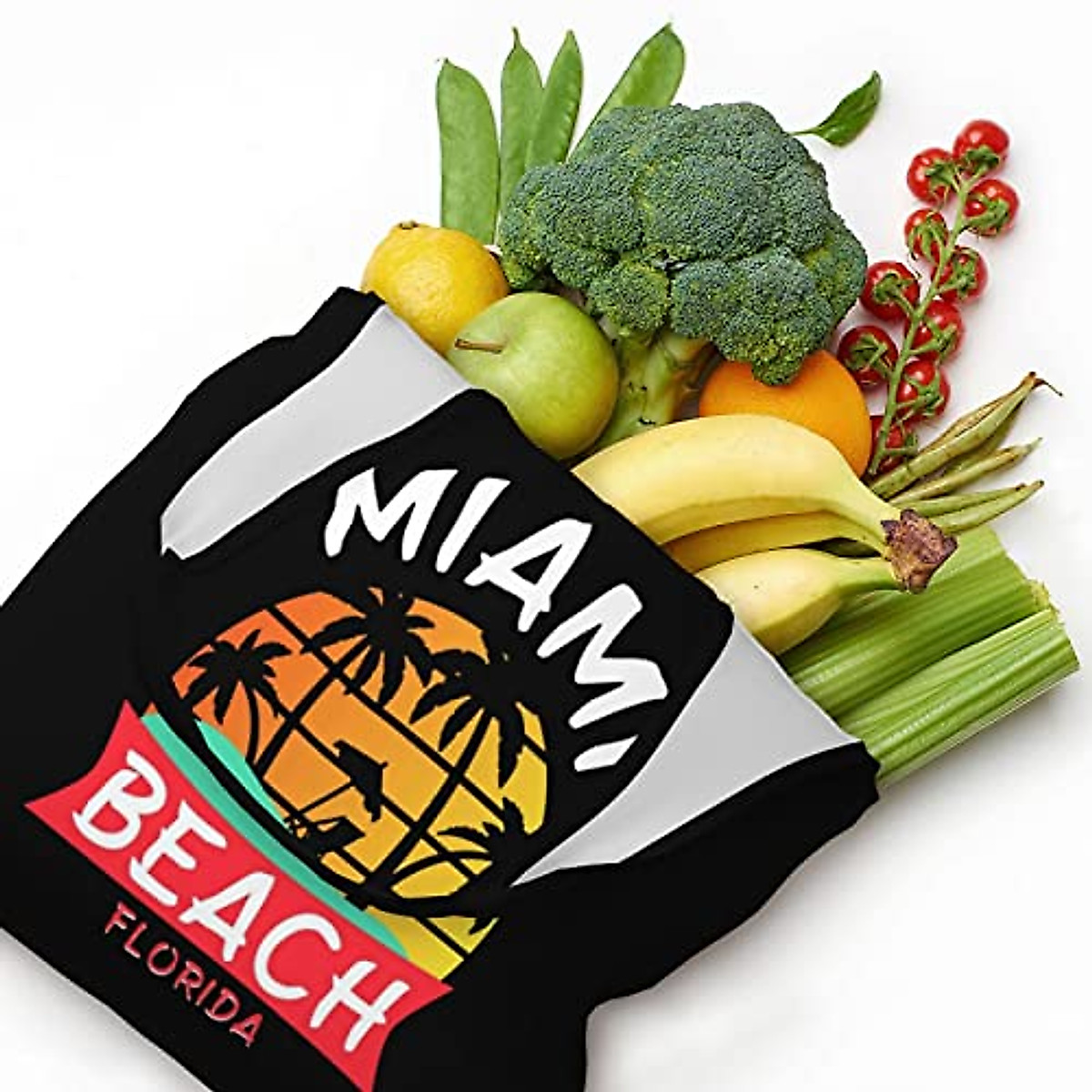 Miami Beach Florida Canvas Shoulder Tote Bags Reusable Handbags Shopping Bag For Daily Women Or Men