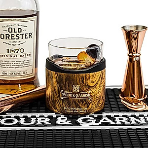 POUR & GARNISH Stainless Steel and Glass Insulated 10oz Cocktail Glass. Vacuum Insulated Double Walled Whiskey and Bourbon Lowball Glass. Old Fashioned Cocktail Glass.