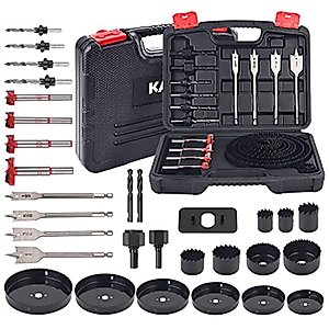 KATA 30PCS Multi-Function Wood Drill Bits Set Hole Saw Kit Set with 3/4"-6" Hole Saw, Countersink Drill Bits, Spade Drill Bits, Carbide Forstner Bits, Ideal for Soft Wood, Plywood, PVC
