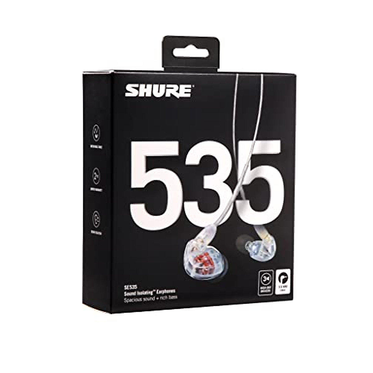 Shure SE535-CL Professional Sound Isolating Earphones, High Definition Sound + Natural Bass, Three Drivers, In-Ear Fit, Detachable Cable, Durable Quality - Clear