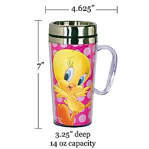 Spoontiques - Insulated Travel Mug - Tweety Bird Coffee Cup - Coffee Lovers Gift - Funny Coffee Mug - 14 oz – Pink