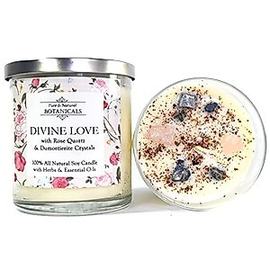 Divine Love Soy Candle 10 oz | Natural & Non Toxic | Crystals, Magnolia, Lily, Passion Flower & Sandalwood |Use in Rituals Related to Love & Compassion | Wiccan Pagan Metaphysical Spiritual